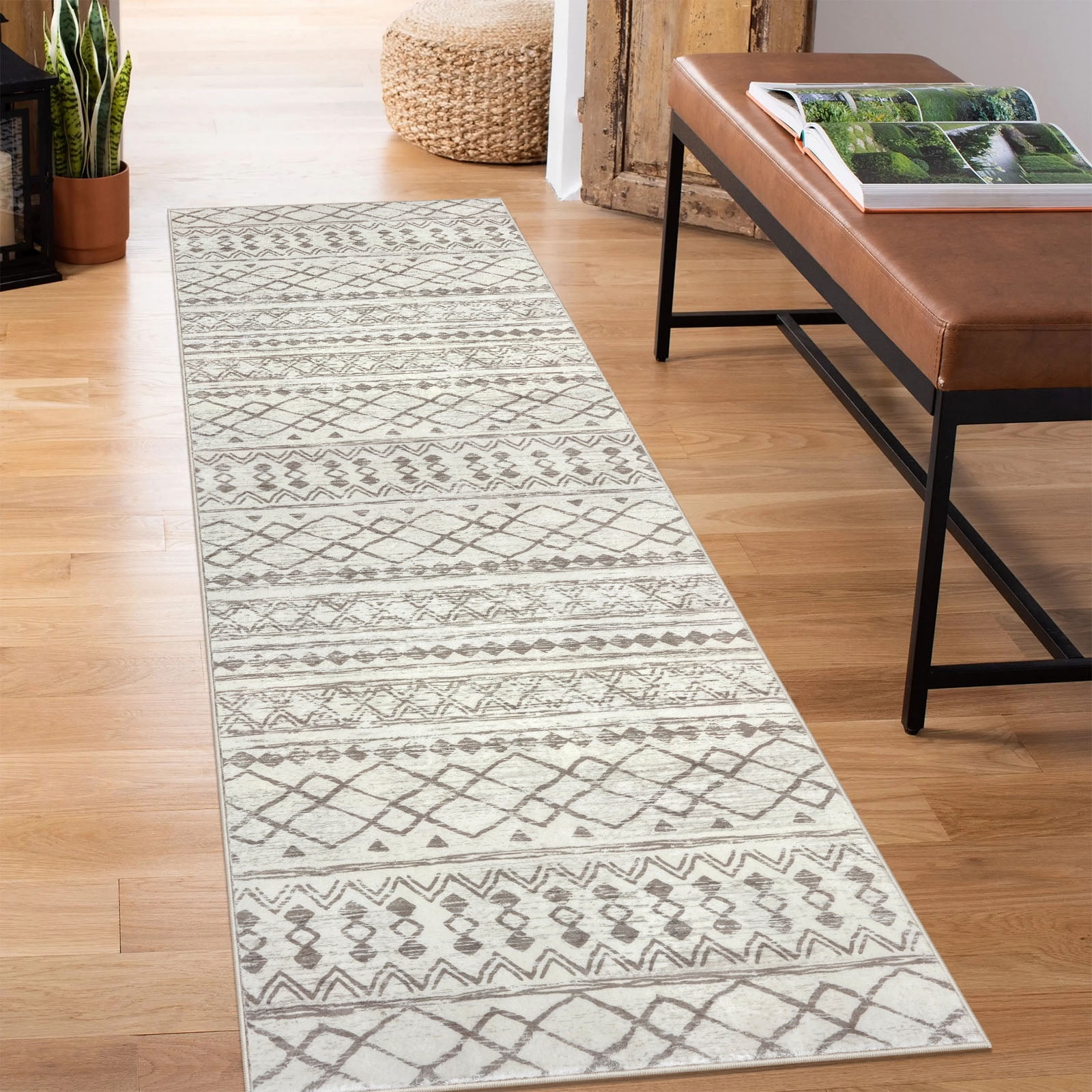 GLATTICE Boho Runner Rugs for Hallway 2x5 ft Beige Moroccan Washable ...