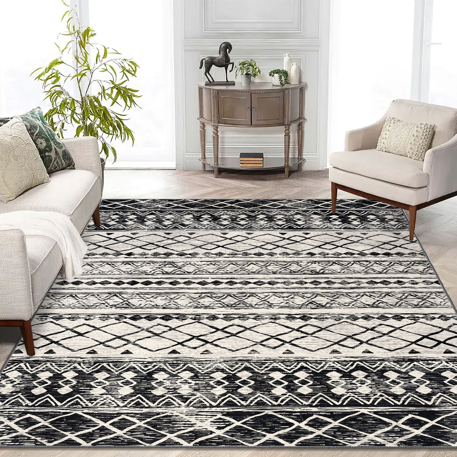 GLATTICE 5x7 Living Room Rugs Black Washable Area Rugs Non-Slip Ultra ...