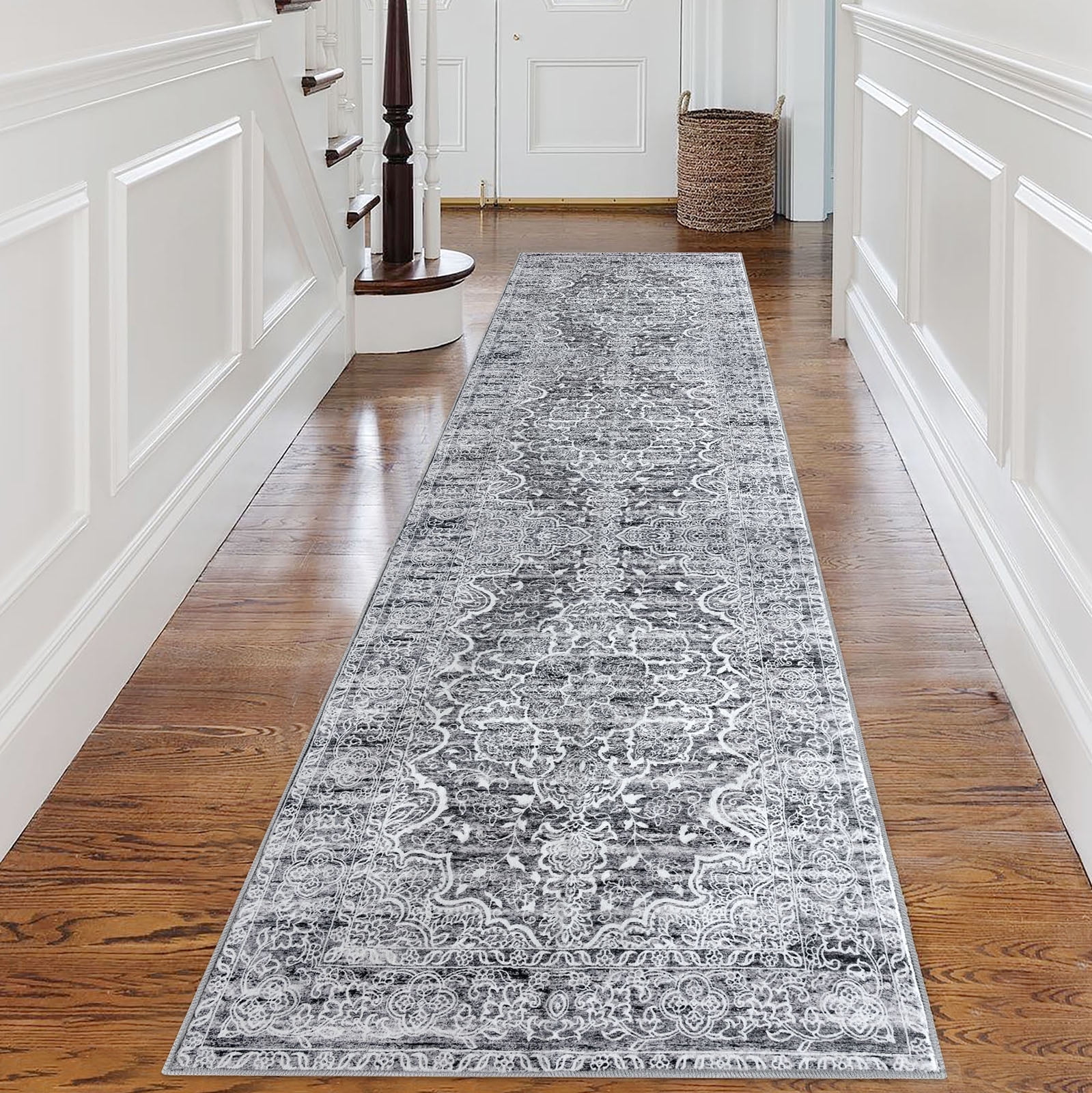 GLATTICE Runner for Hallways 2x8 Grey Vintage Floral Runners Non-Slip ...