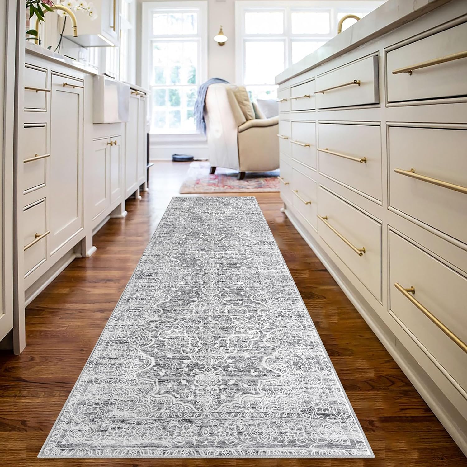 GLATTICE Runner for Hallways 2x8 Grey Vintage Floral Runners Non-Slip ...