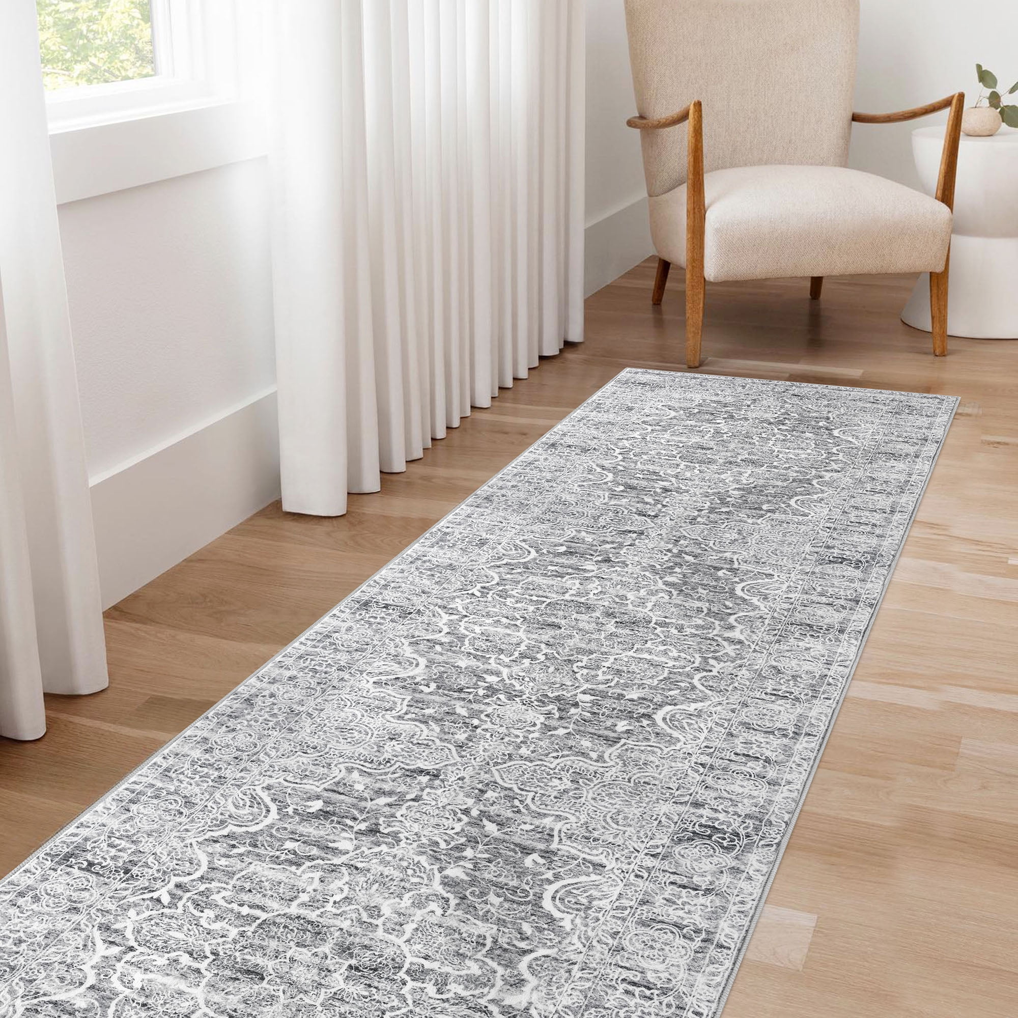 GLATTICE Runners for Hallways 2x8 Grey, Vintage Floral Rugs Non-Slip ...
