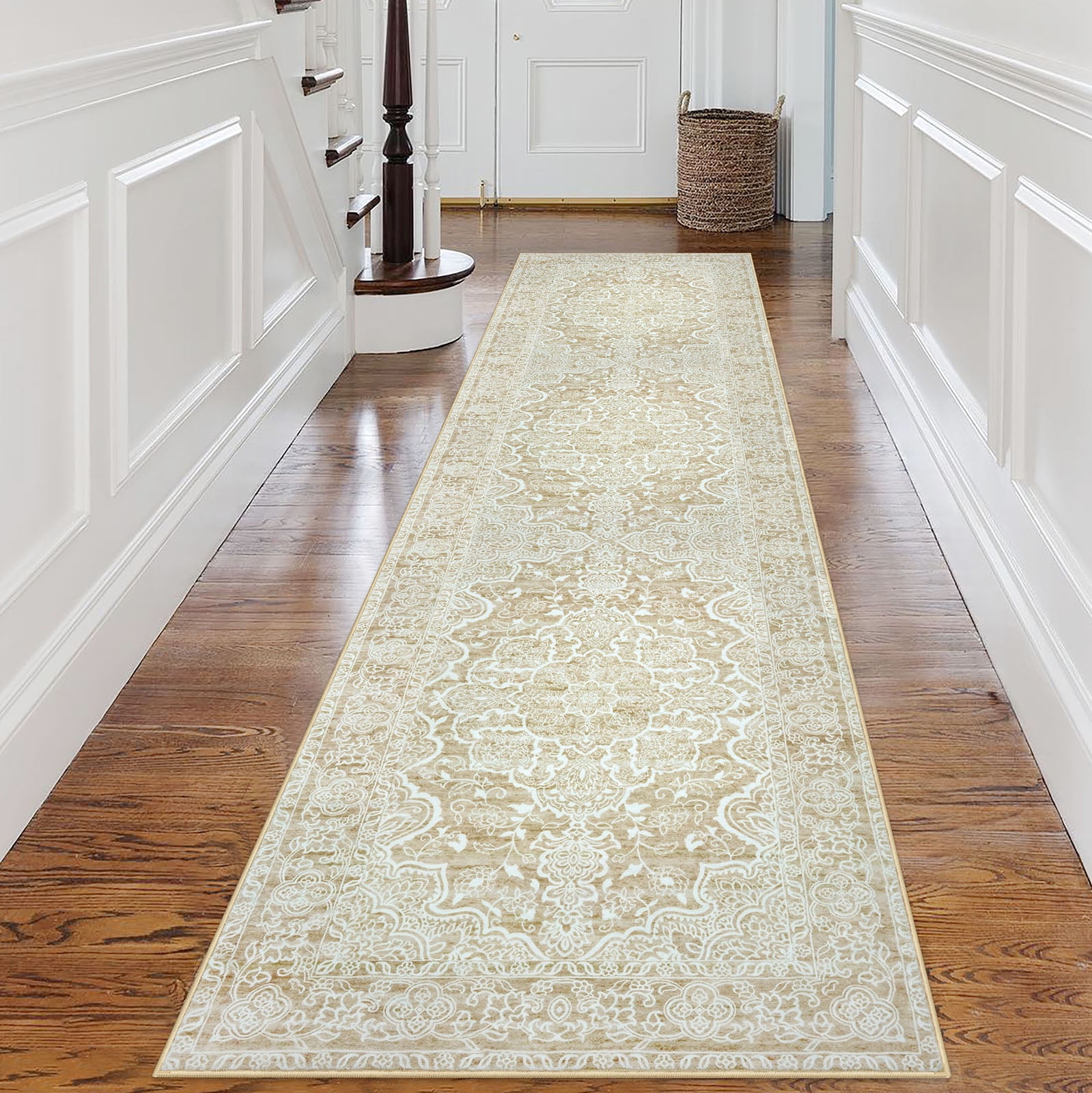 GLATTICE Runner for Hallways 2x8 Beige Vintage Floral Runners Non-Slip ...