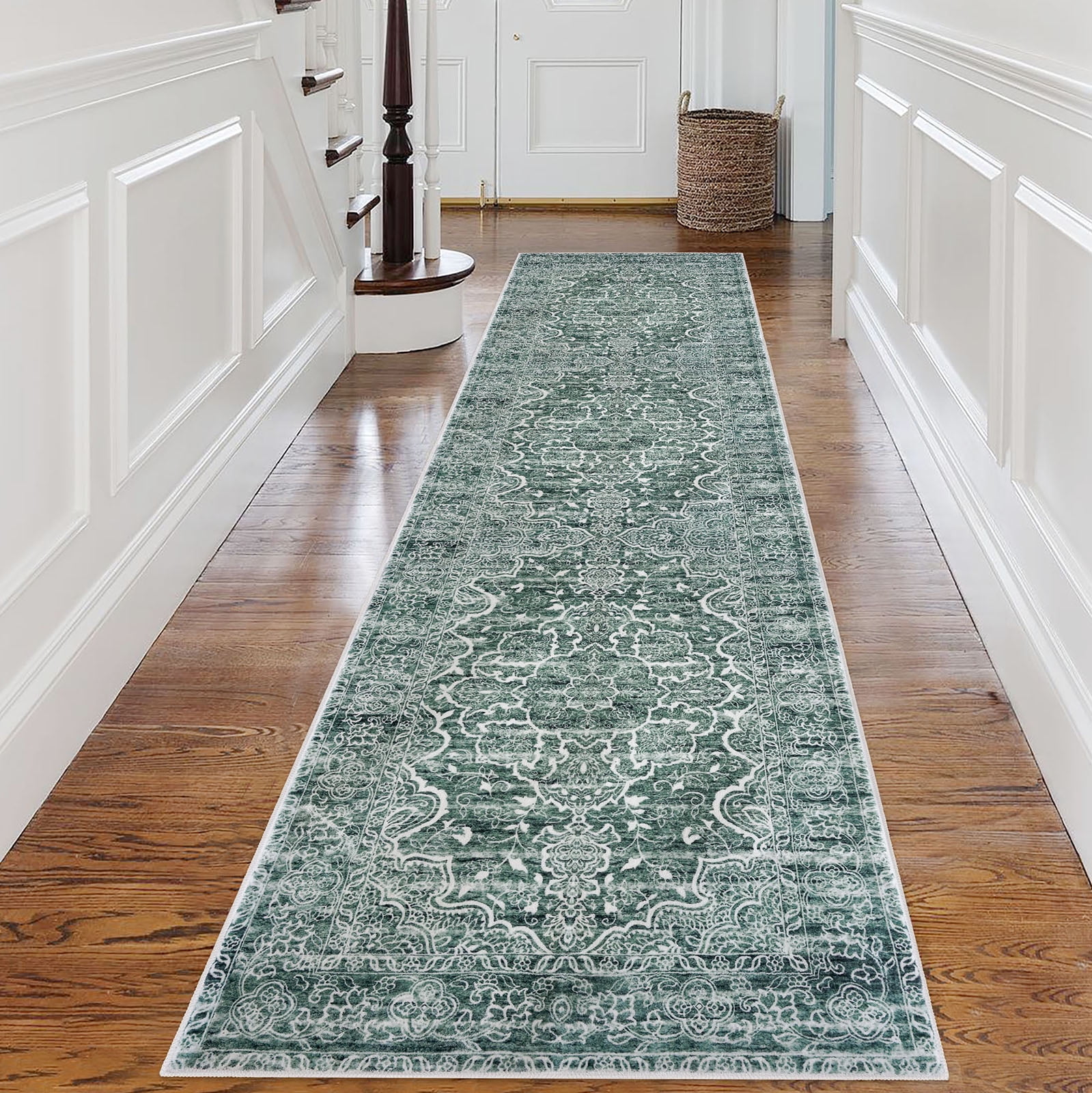 GLATTICE Runner for Hallways 2x8 Green Vintage Floral Runners Non-Slip ...