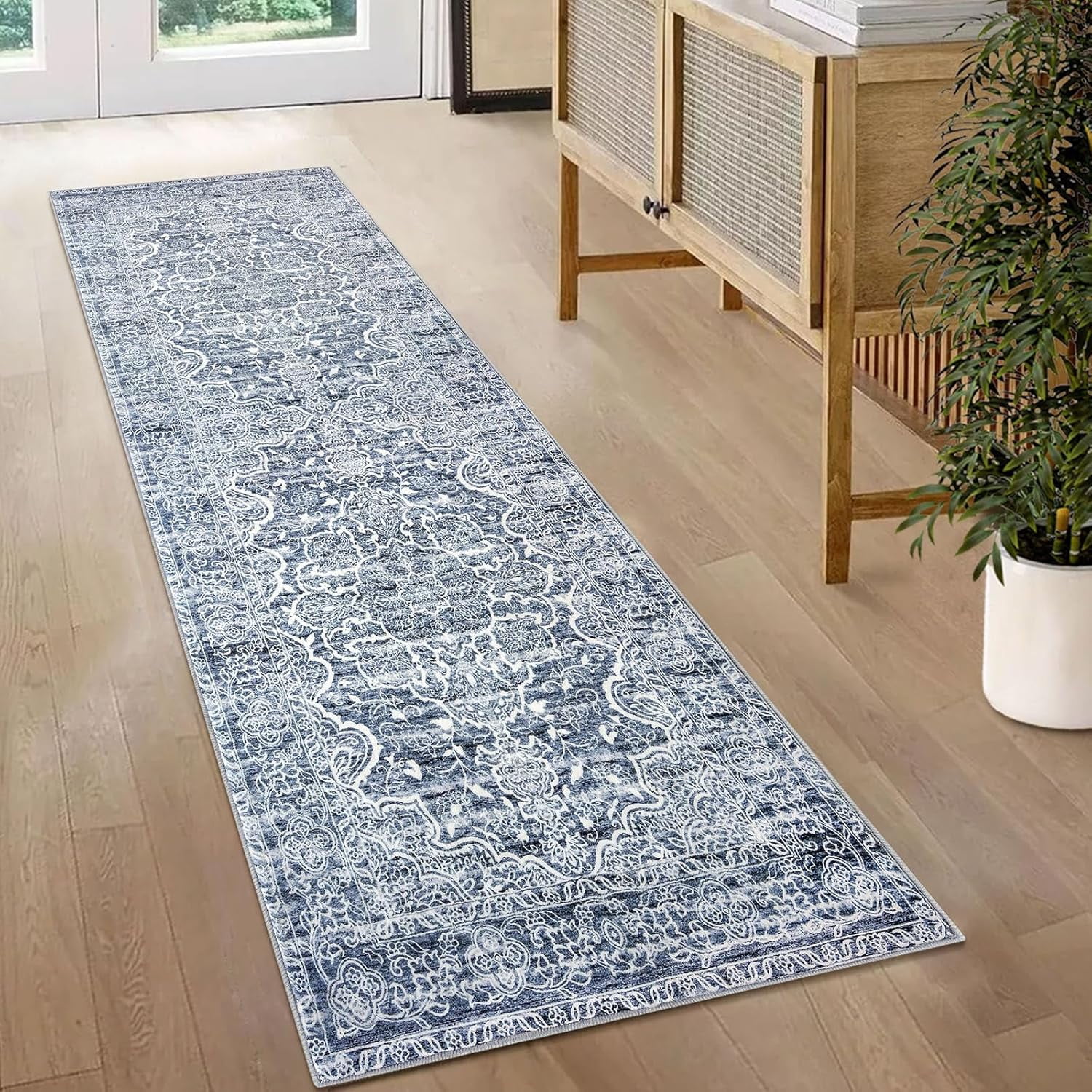 GLATTICE Blue Vintage Floral Runner Rug, 2x6 Feet, Washable Carpet for ...