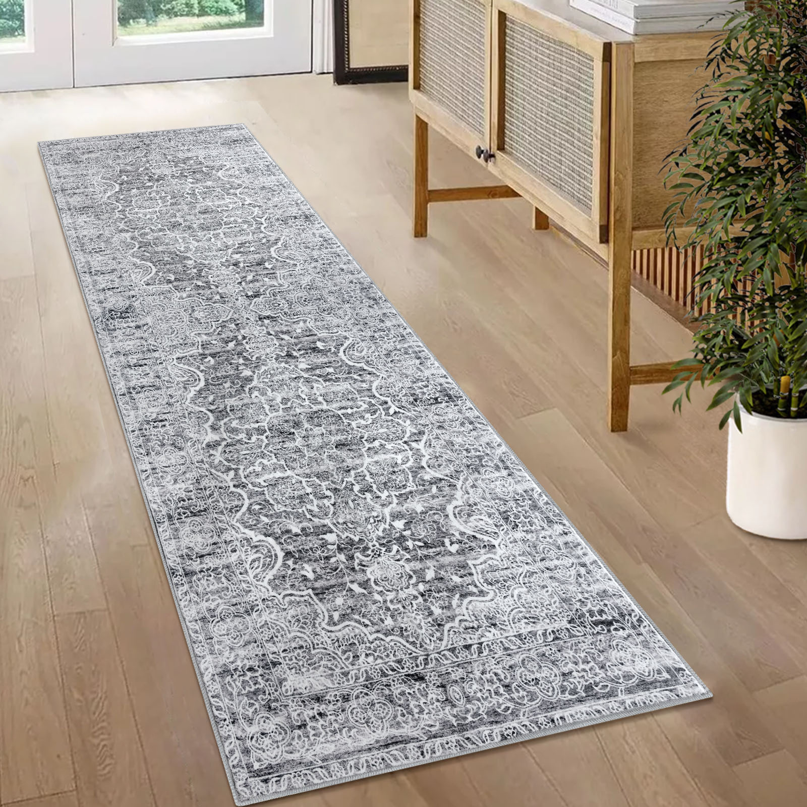GLATTICE Runner Rug 2x6 Grey Vintage Floral Rug Boho Rug Runner Non ...