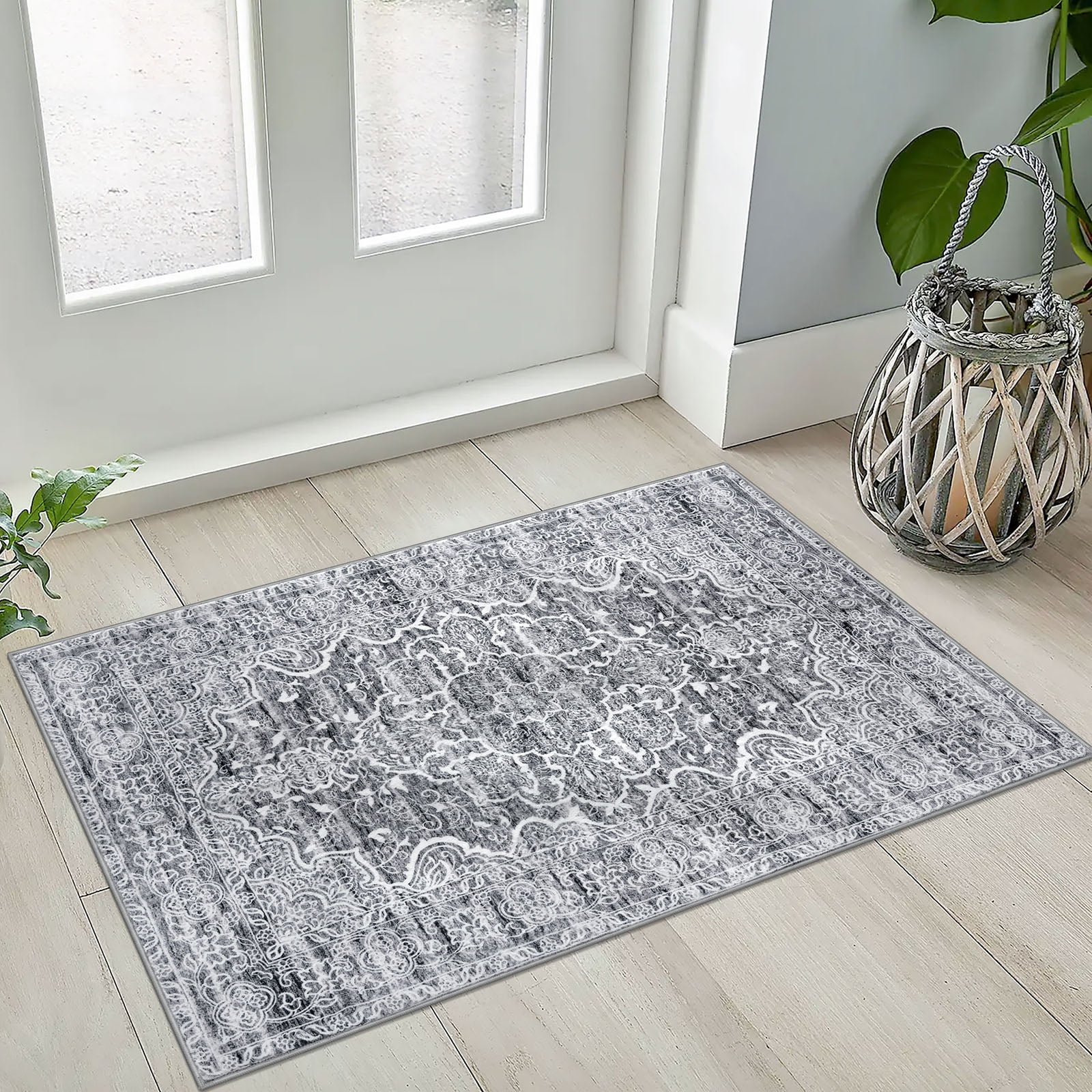GLATTICE Small Area Rug 2x3 Grey Washable Entryway Rug Non-Slip Ultra ...