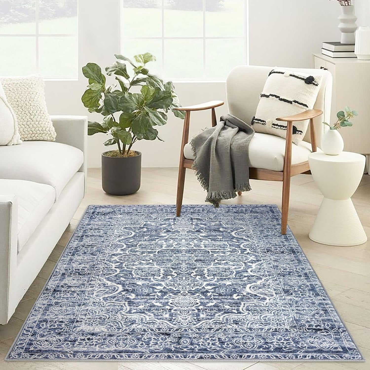 GLATTICE Washable Rugs 3x5 Blue Area Rugs Vintage Floral Rug for Living ...