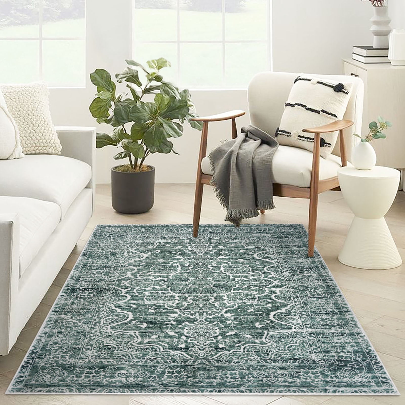 GLATTICE Washable Rugs 3x5 Green Area Rugs Vintage Floral Rug for ...