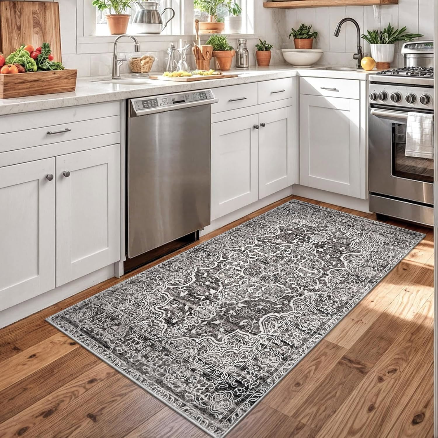 GLATTICE Washable Rugs 3x5 Tan Area Rugs Vintage Floral Rug for Living ...