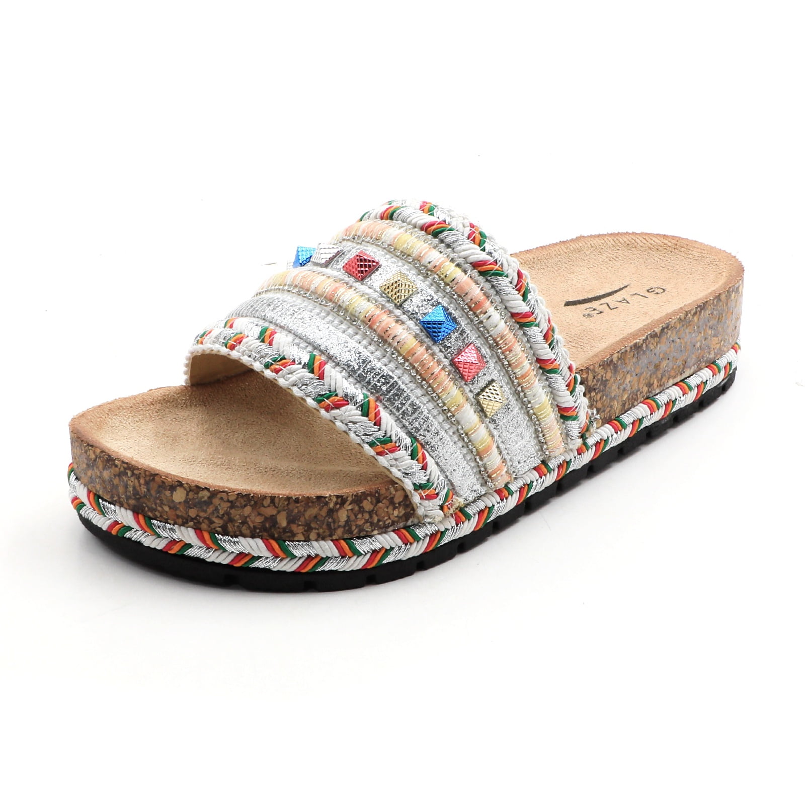 GLAZE Women's Boho Slide Sandals Cork Footbed Sandal - Walmart.com