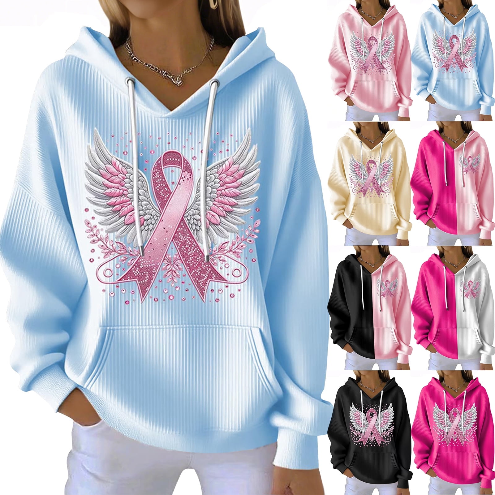GLB Breast Cancer Awareness Sweatshirt for Women - Pink Ribbon Angel ...