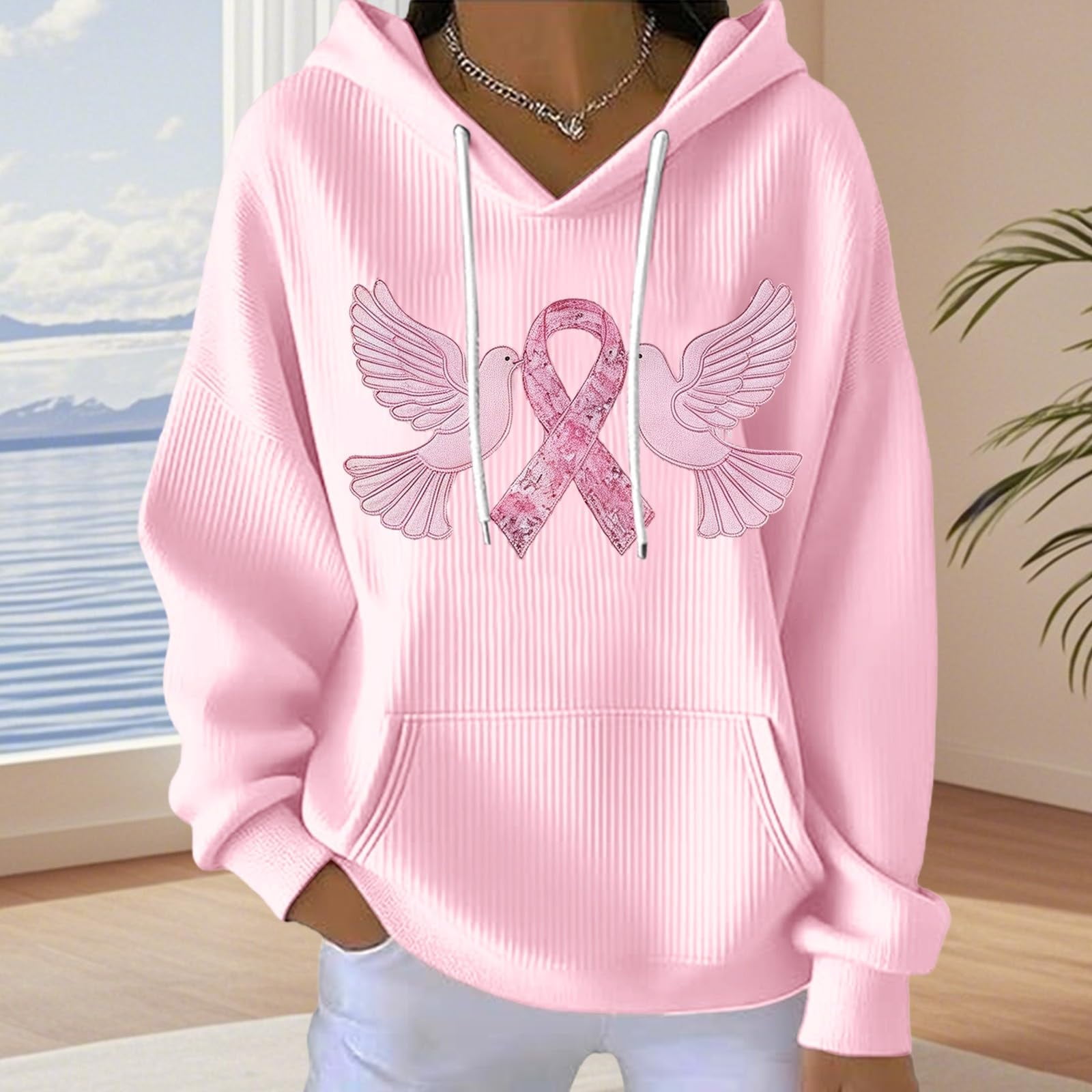 GLB Breast Cancer Awareness Sweatshirt for Women - Pink Ribbon Angel ...