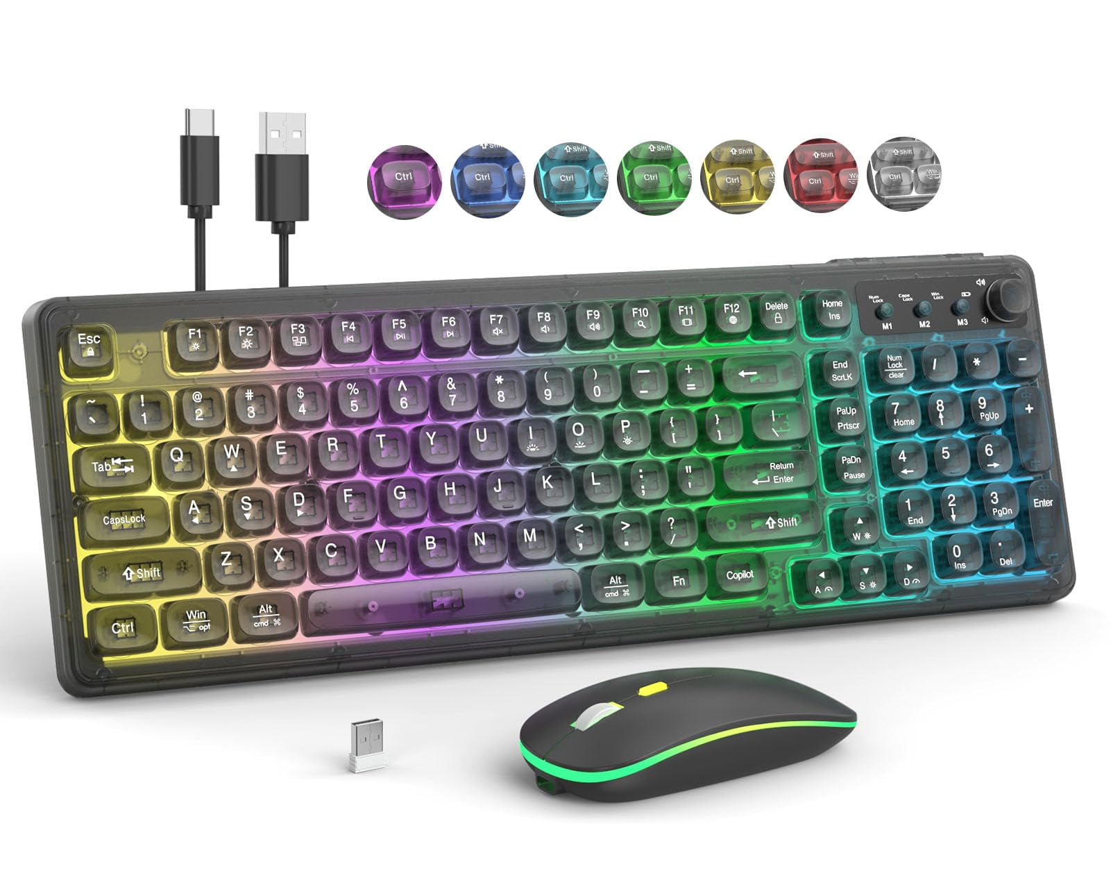 GLB Wireless Keyboard and Mouse Combo, RGB Backlit Rechargeable Full ...