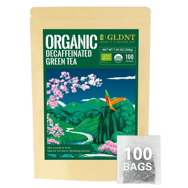 GLDNT Decaf Organic Green Tea Bags, Caffeine-Free, Smooth Flavor, Super ...