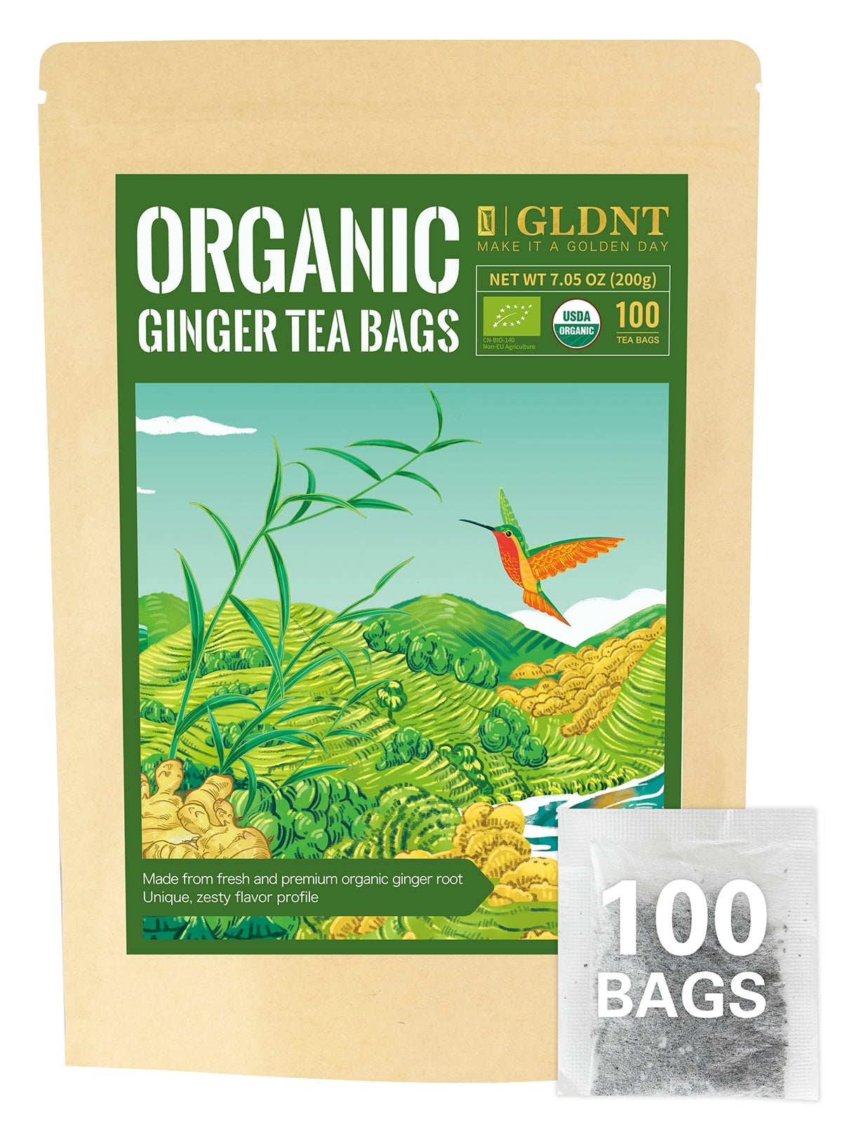 GLDNT Organic Ginger Root Herbal Tea Bags, Spicy & Zesty Flavor ...