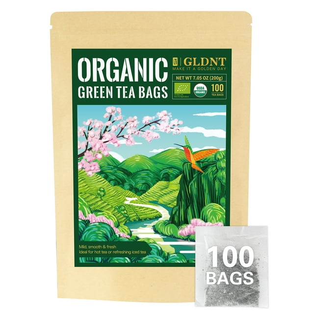 GLDNT Organic Green Tea Bags, Pure Natural Leaf, Energizing Caffeine ...