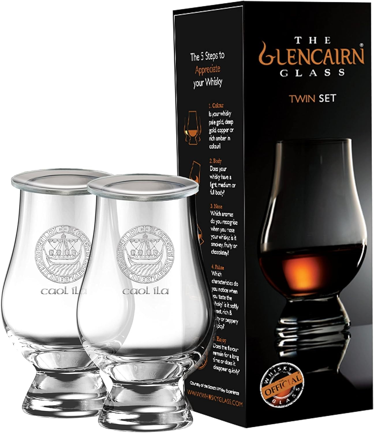 GLENCAIRN CAOL ILA ISLAY CREST BRANDED WHISKY GLASS, SET OF 2 IN TWIN ...