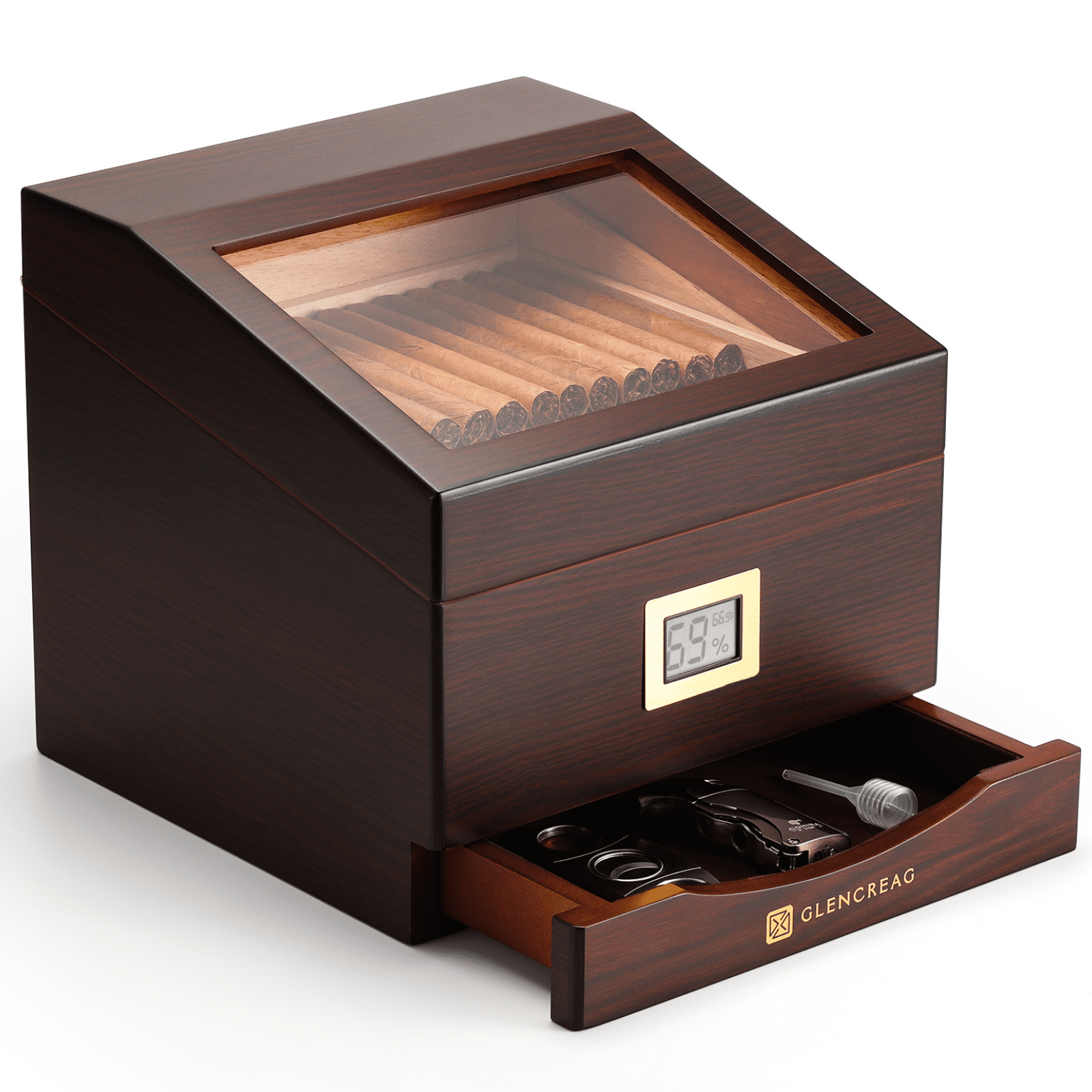 GLENCREAG FT-2042 Cigar Humidor Box for 85 Counts, See-Through Design ...