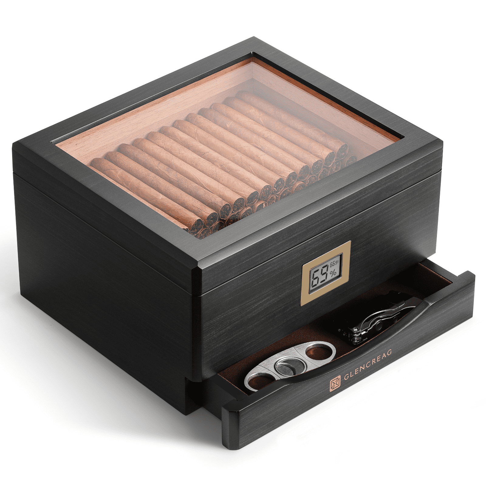 GLENCREAG MMT-3041 Cigar Humidor Box for 25 to 55 Counts, See-Through ...