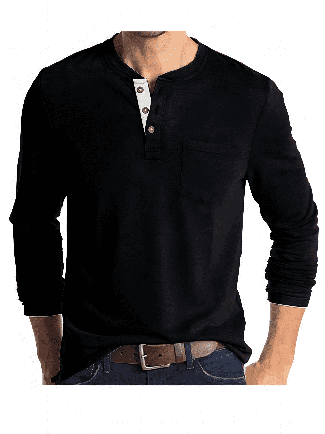GLESTORE Men's Slim Fit Henry T-shirts Casual Long Sleeved Lightweight ...