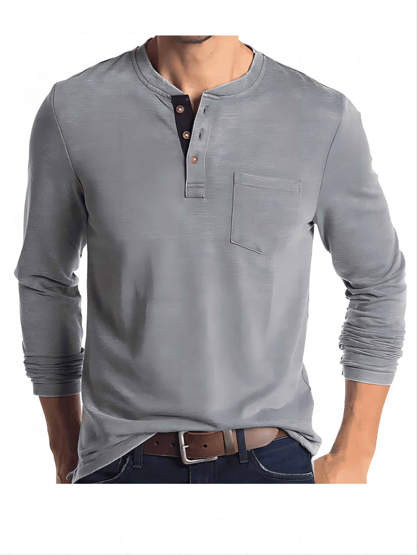 GLESTORE Men's Slim Fit Henry T-shirts Casual Long Sleeved Lightweight ...