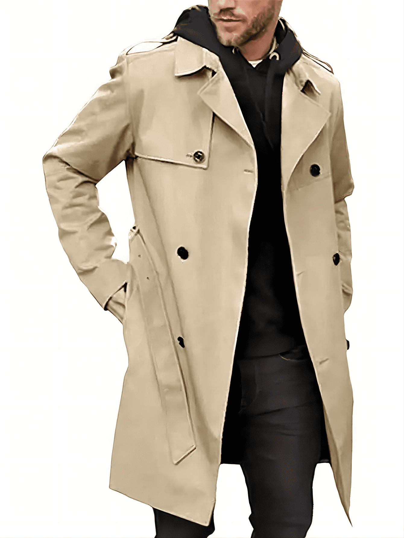 GLESTORE Men's Trench coat Slim Fit Double Breasted Casual Long Jacket ...