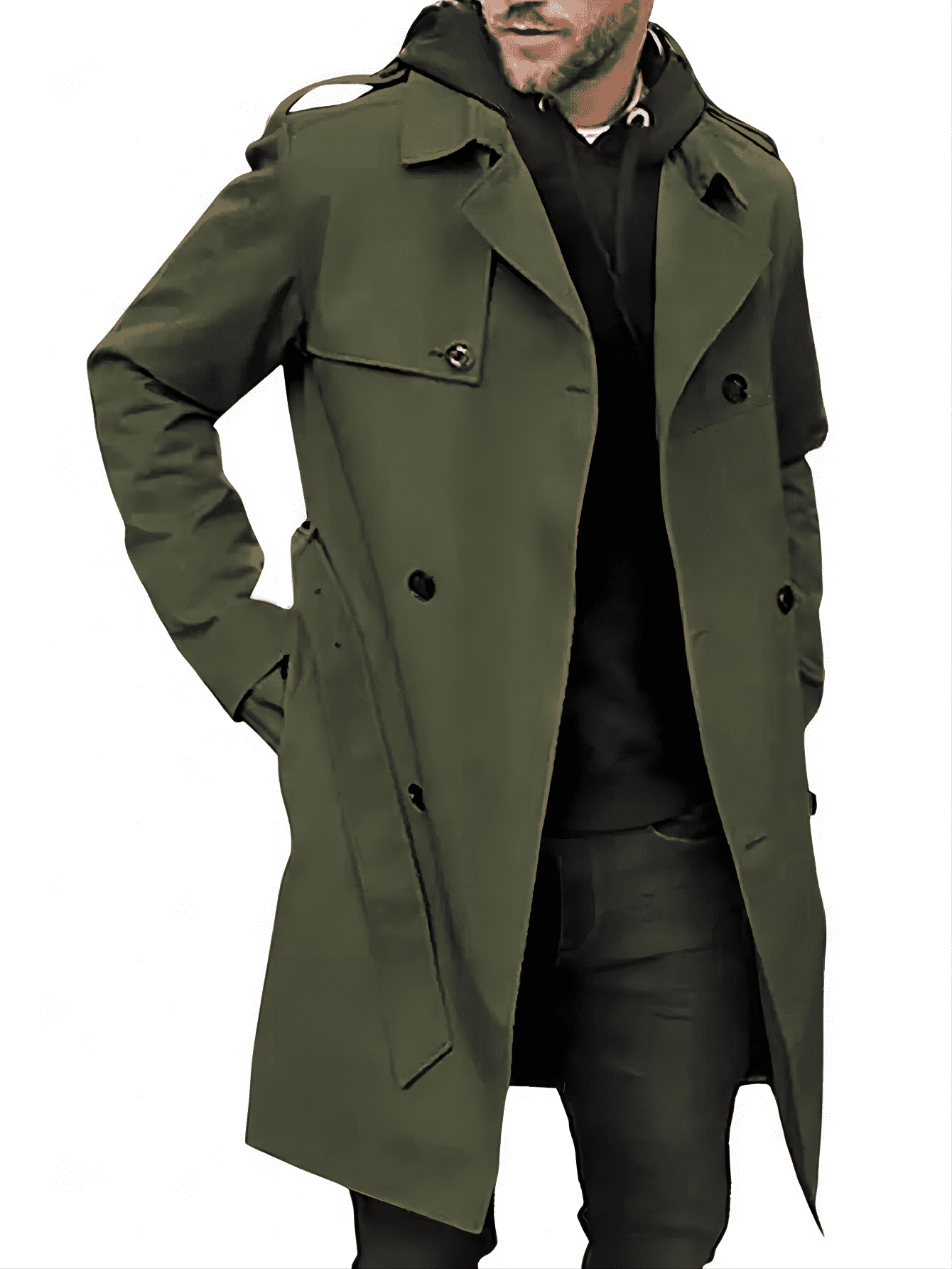 GLESTORE Men's Trench coat Slim Fit Double Breasted Casual Long Jacket ...