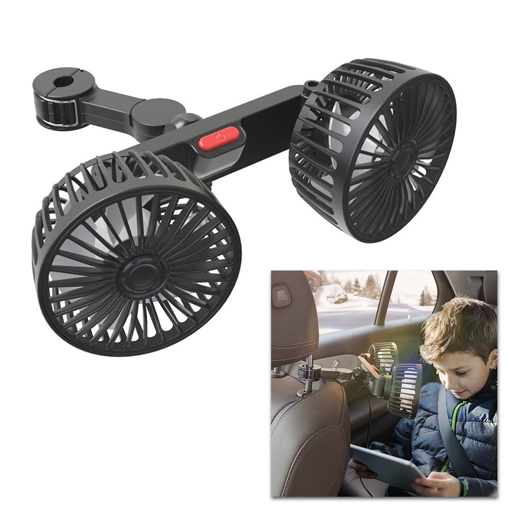 GLFILL Dual Head Car Fan Portable Vehicle 360° Rotatable Auto Cooling ...