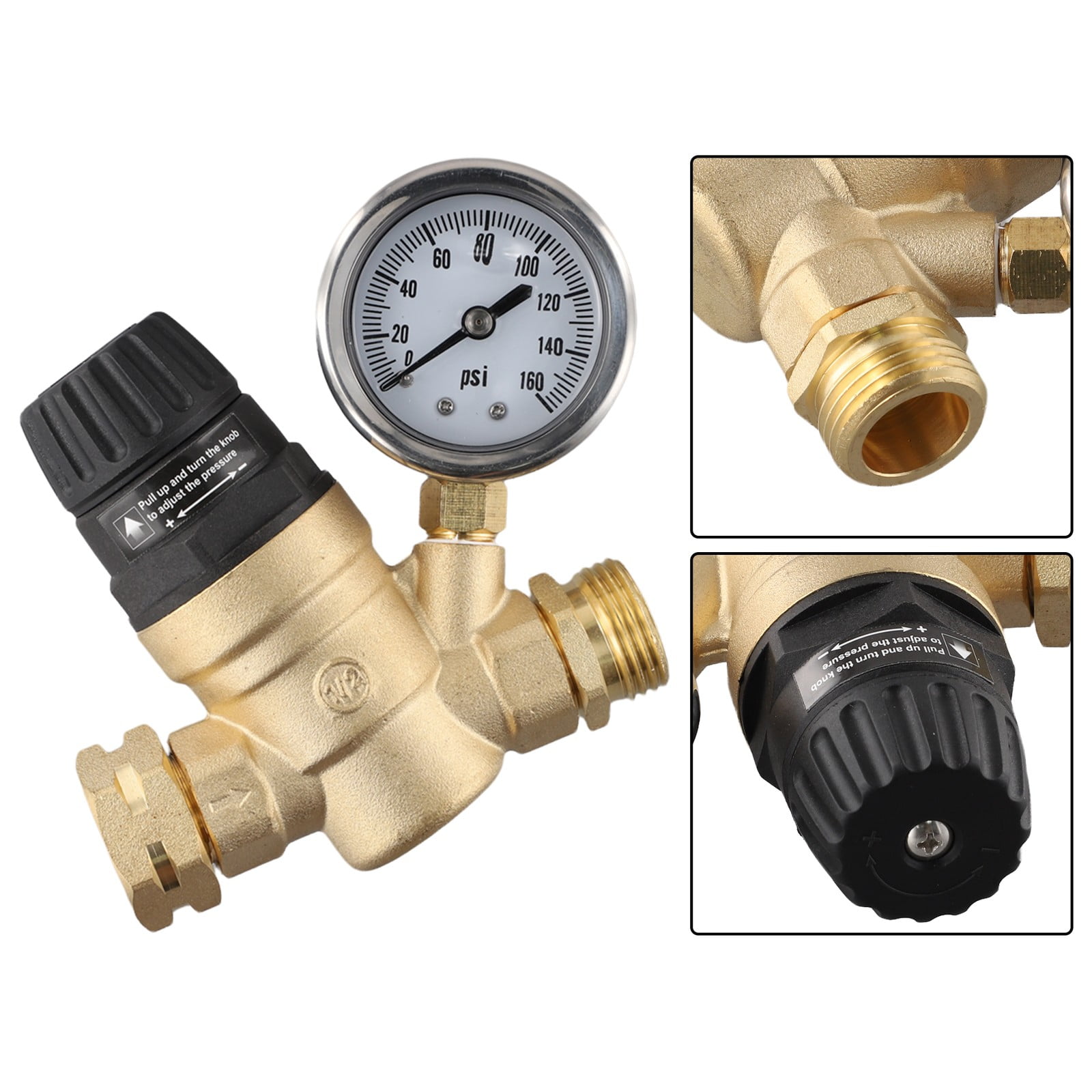 GLFS Water Pressure Regulator 3/4In With Gauge, Adjustable Water ...