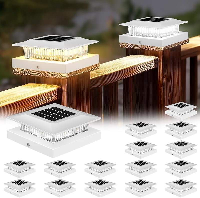 GLFW 4x4 Solar Post Cap Lights 12 Pack, Warm & White Waterproof Outdoor ...