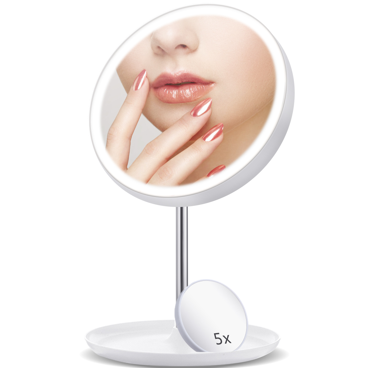 GLIME White Circular Mirror Lamp 1200 mA Battery with 5X Magnifier ...