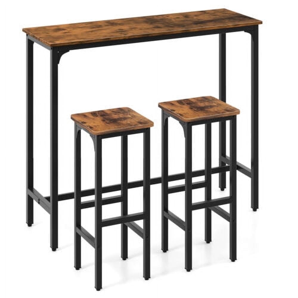 GLINTEX 3 Pieces Industrial Bar Table and Chairs Set with Metal Frame ...
