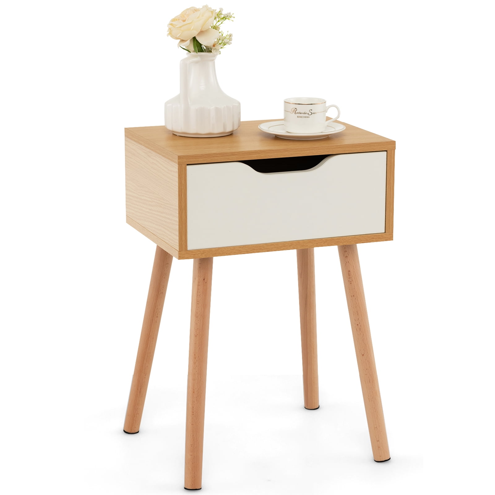 GLINTEX Modern Nightstand with Storage Drawer for Bedroom Living Room ...
