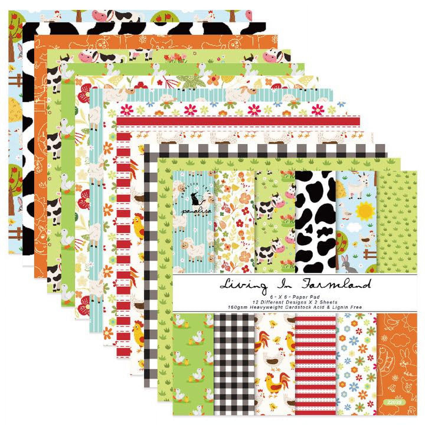 GLKTOPO Scrapbook Paper Pad, STF9 6x6-inches Farm Animal Theme Pattern ...