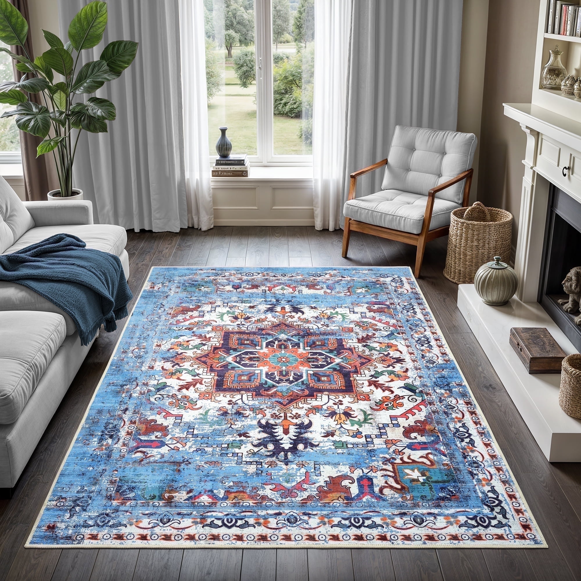 GLN Rugs Narli - Indoor, Machine Washable Area Rug 5'3"x7'5" Turkish Blue Home Carpet - Walmart.com