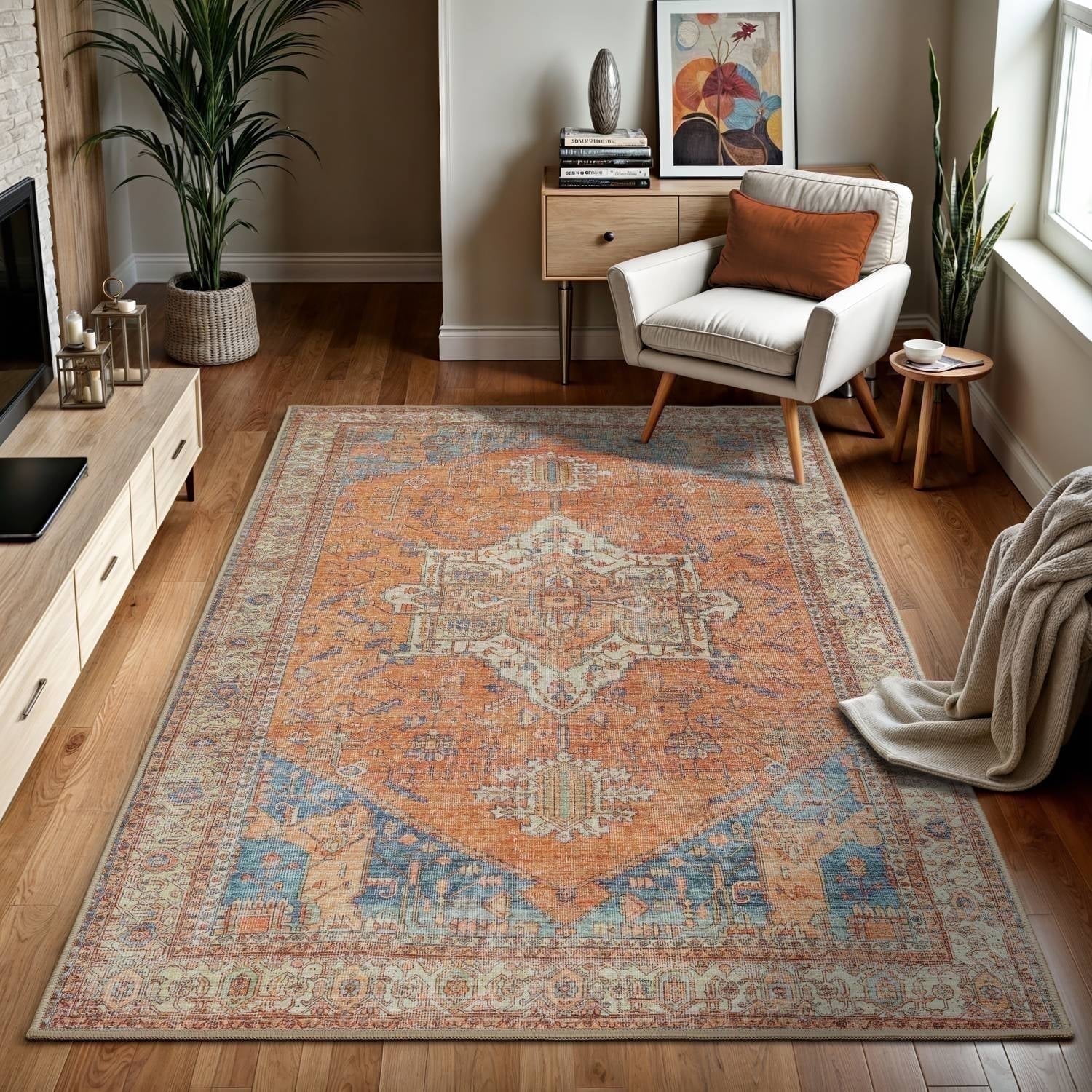 GLN Rugs Petra - Indoor, Machine Washable Area Rug 9'x12' Turkish Terra ...
