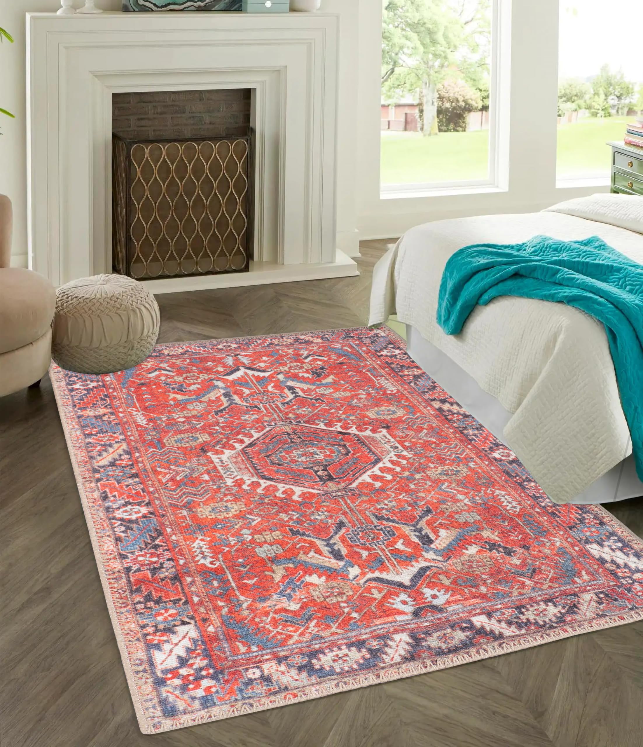 GLN Rugs Kerasus - Indoor, Machine Washable Area Rug 4'x6' Multi Red ...