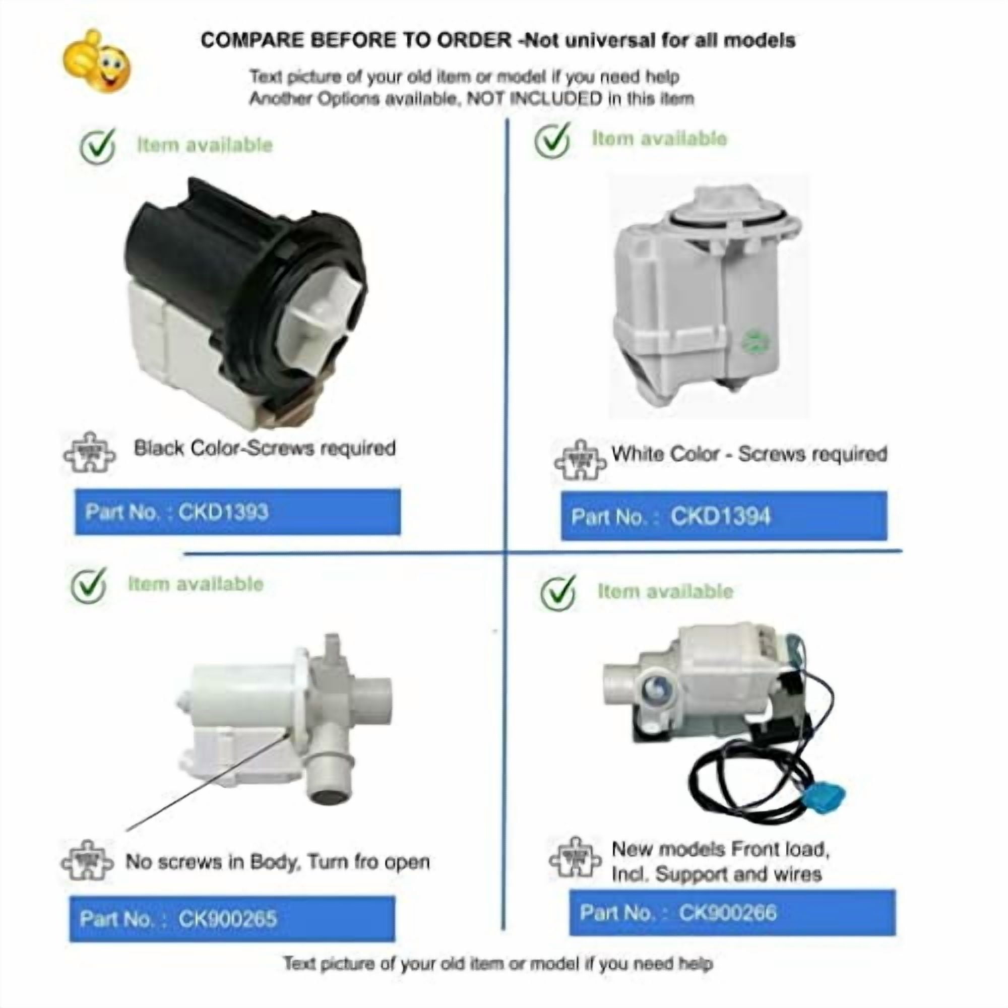 GLOB PRO SOLUTIONS DP035-025 CKD1394 Washer Water Drain Pump Motor ...