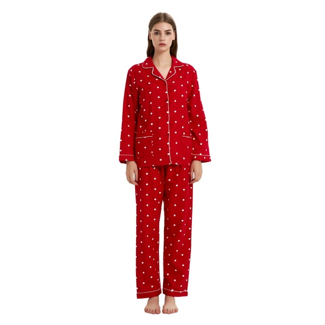 GLOBAL Womens Flannel Cotton Pajama Set Long PJs Flannel Loungewear Sleepwear,Size S-3XL ...