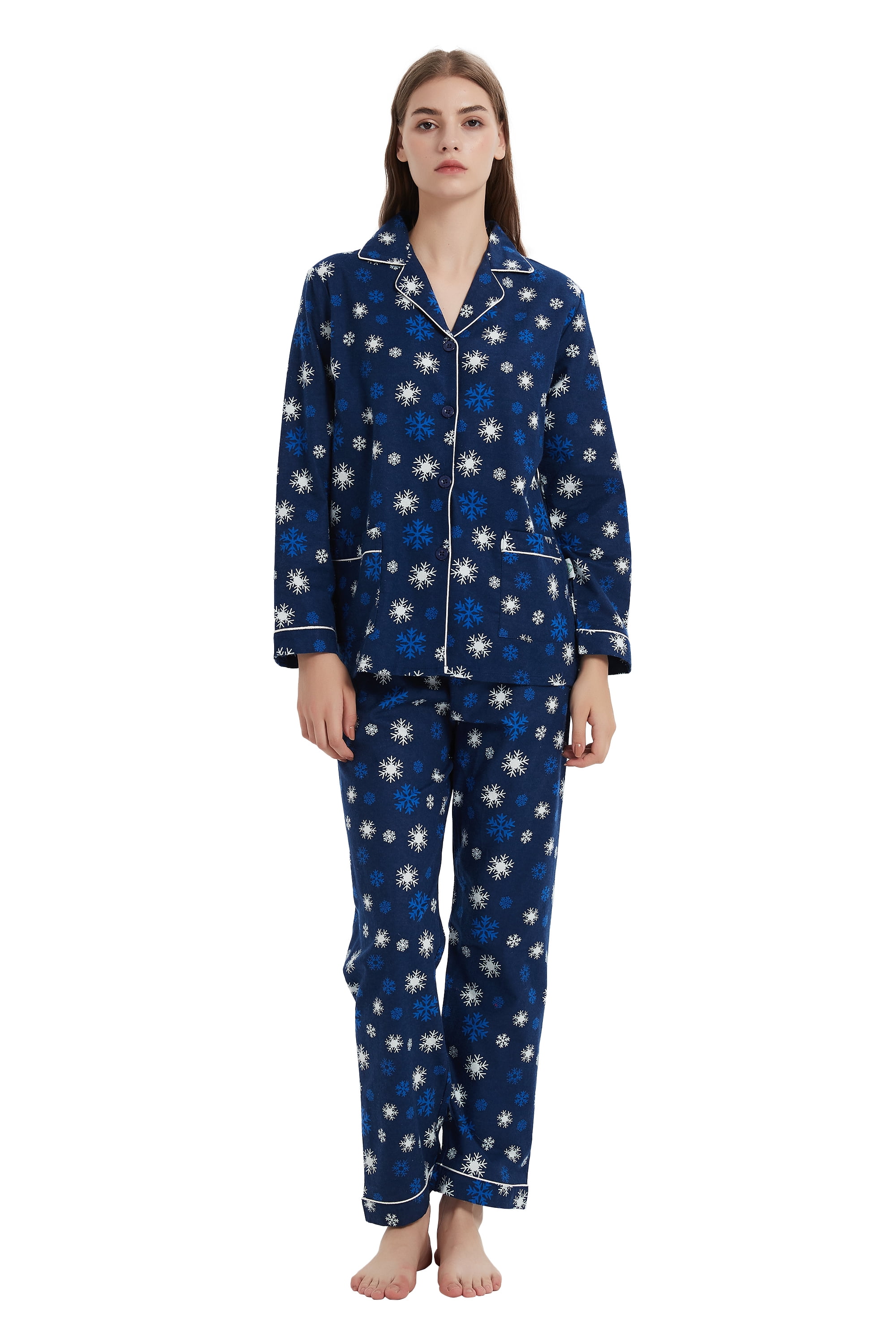 GLOBAL Women’s Flannel Pajama Set 100% Cotton Comfy PJs for Women Long ...