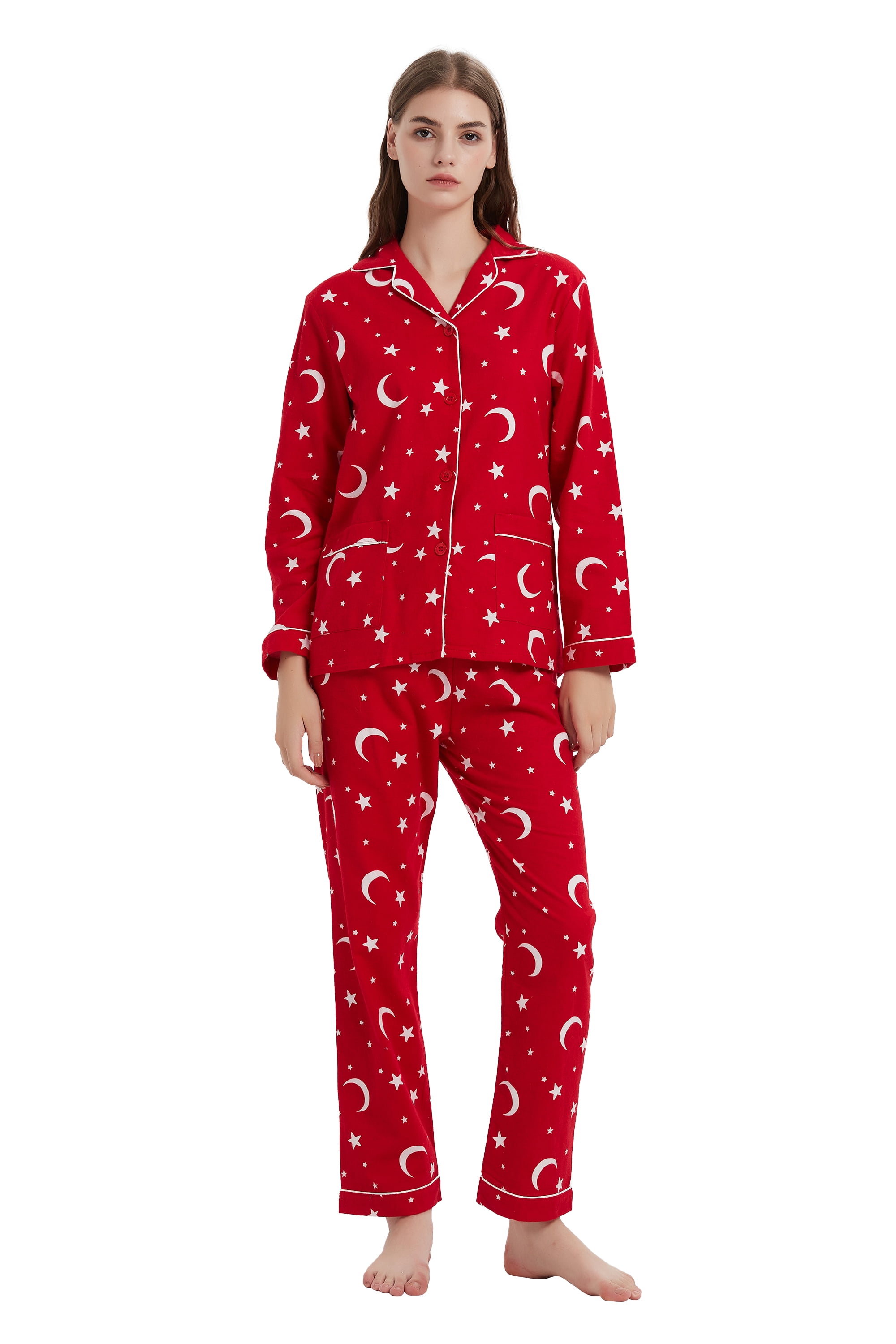 GLOBAL 100% Cotton Comfy Flannel Pajamas for Women 2-Piece Warm and ...