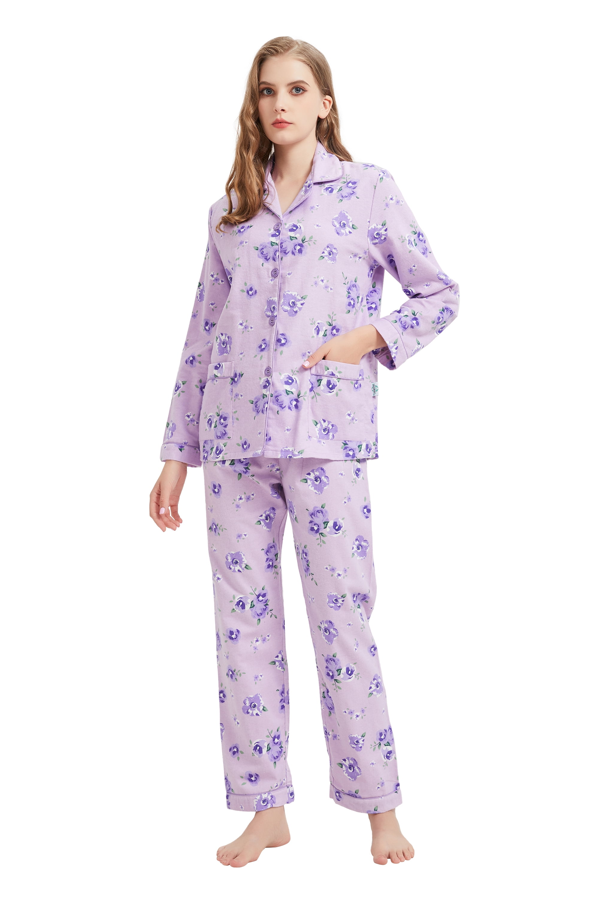 GLOBAL Womens Flannel Cotton Pajama Set Long PJs Flannel Loungewear Sleepwear,Size S-3XL ...