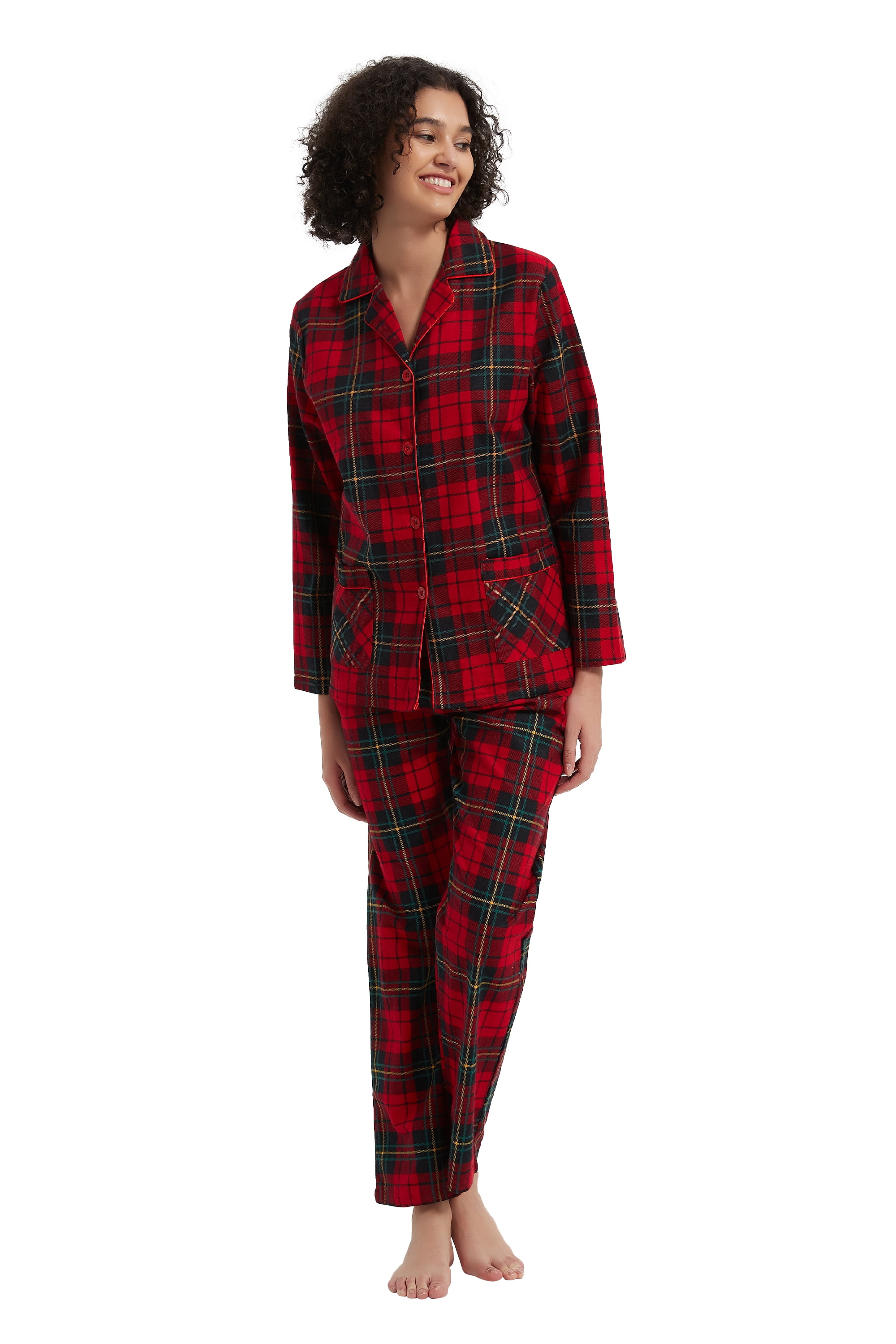 GLOBAL Women’s Flannel Pajama Set 100% Cotton Comfy PJs for Women Long ...