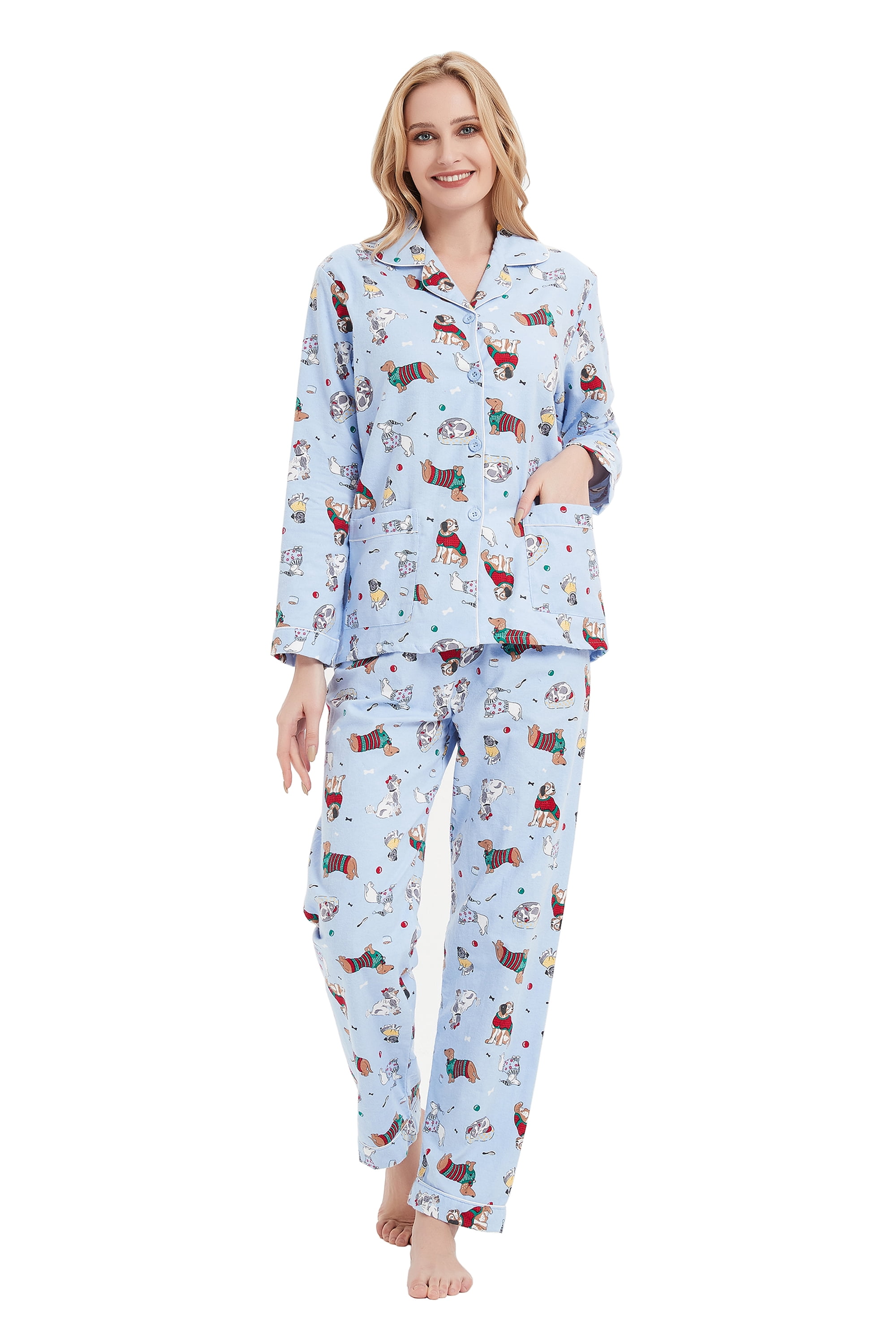 Global 100 Cotton Comfy Flannel Pajamas For Women 2 Piece Warm And