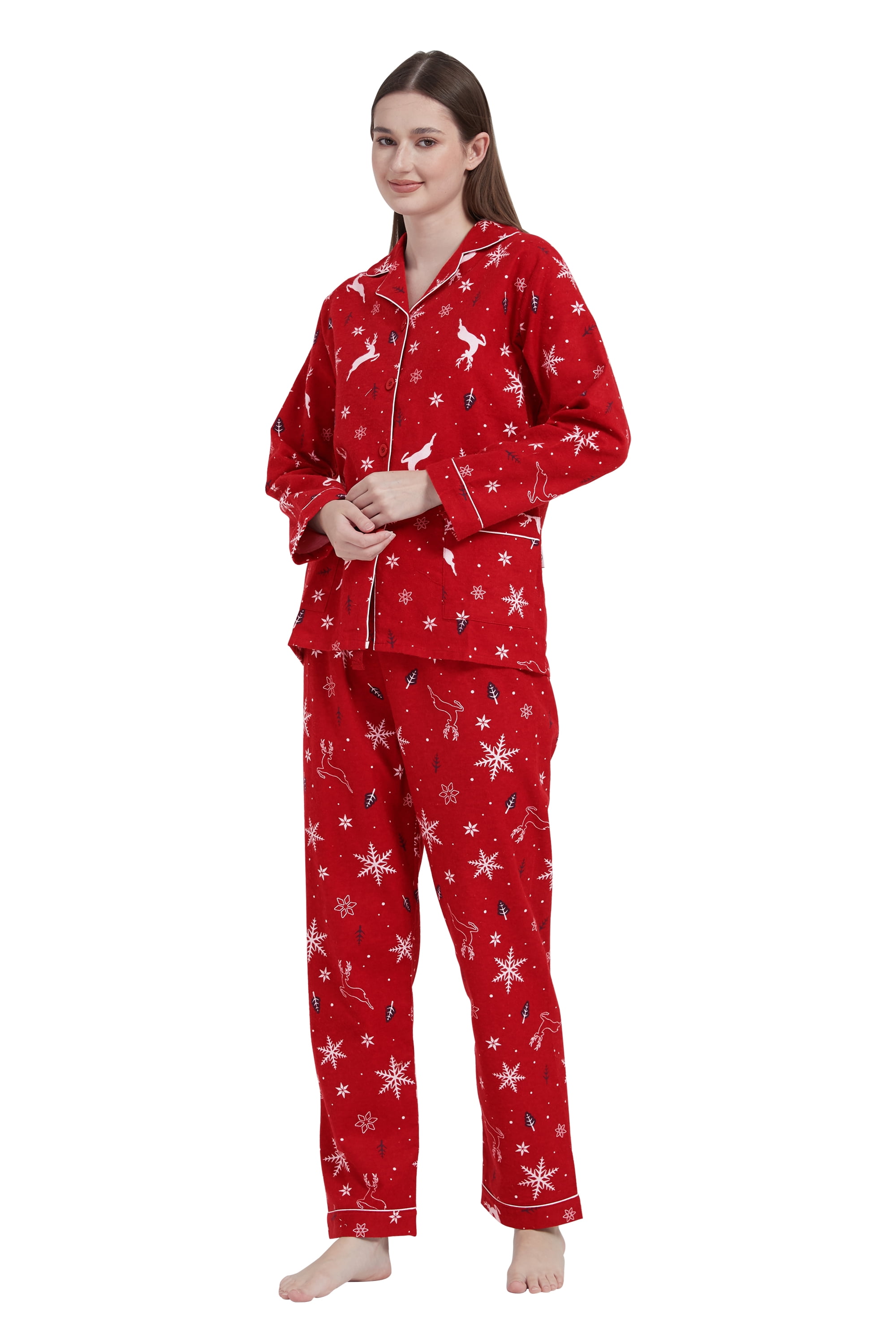 GLOBAL Womens Flannel Cotton Pajama Set Long PJs Flannel Loungewear Sleepwear,Size S-3XL ...