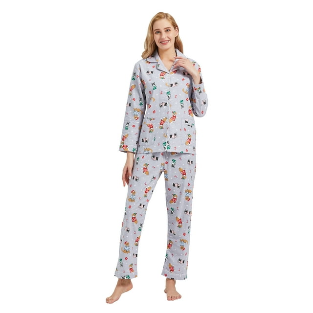 Global 100 Cotton Comfy Flannel Pajamas For Women 2 Piece Warm And
