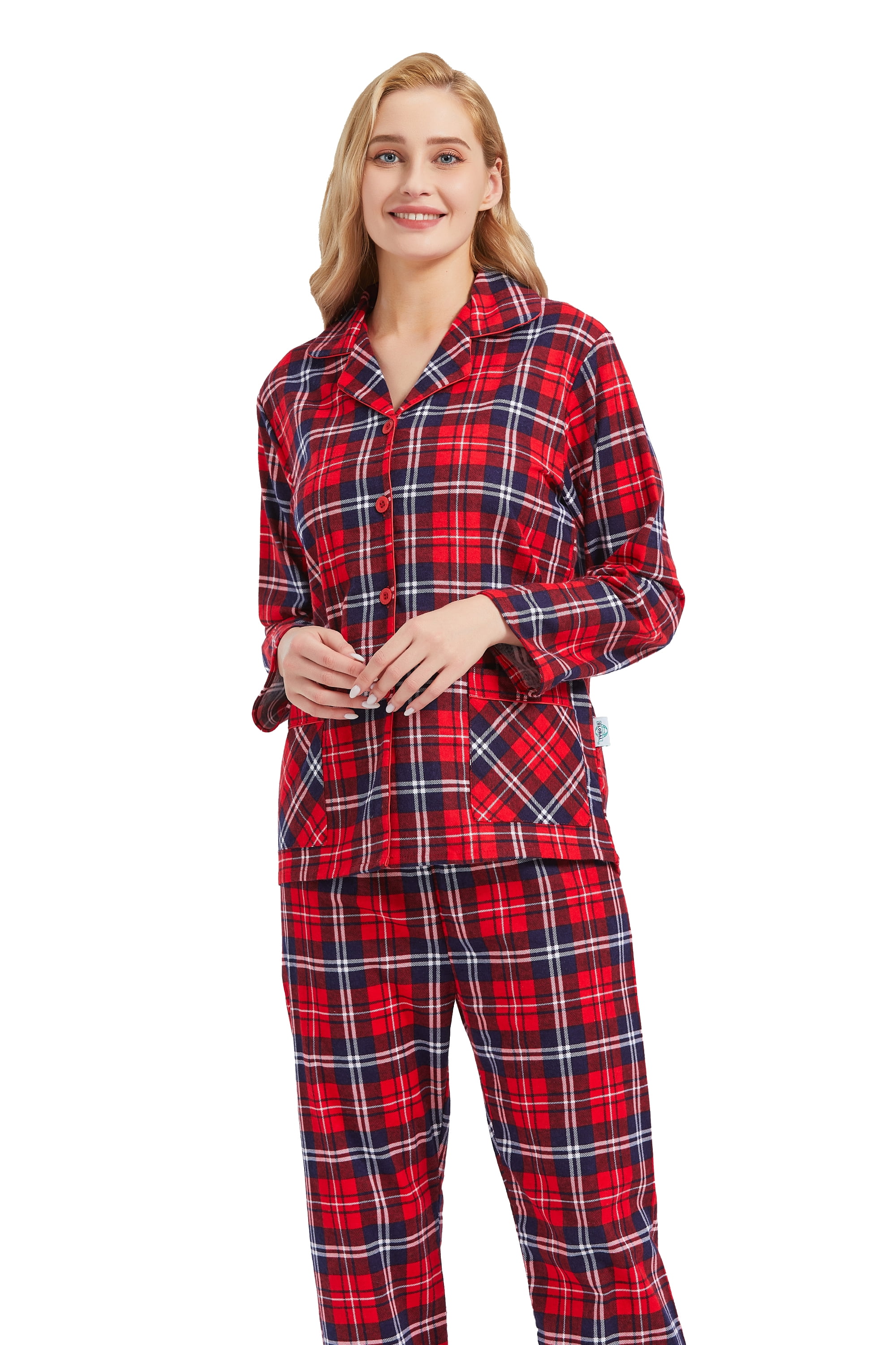 GLOBAL Womens Flannel Cotton Pajama Set Long PJs Flannel Loungewear Sleepwear,Size S-3XL ...