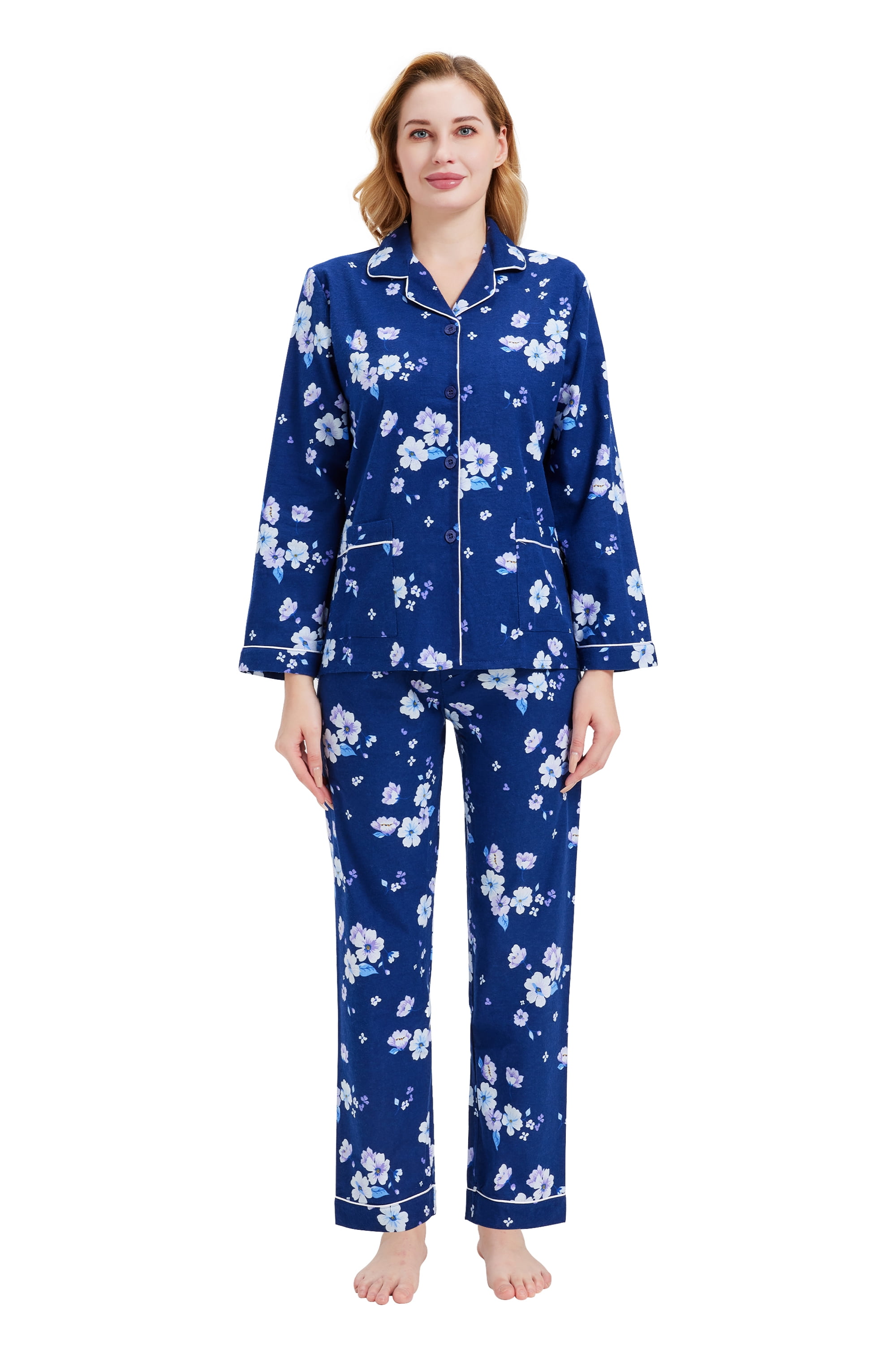 GLOBAL 100% Cotton Comfy Flannel Pajamas for Women 2-Piece Warm and ...