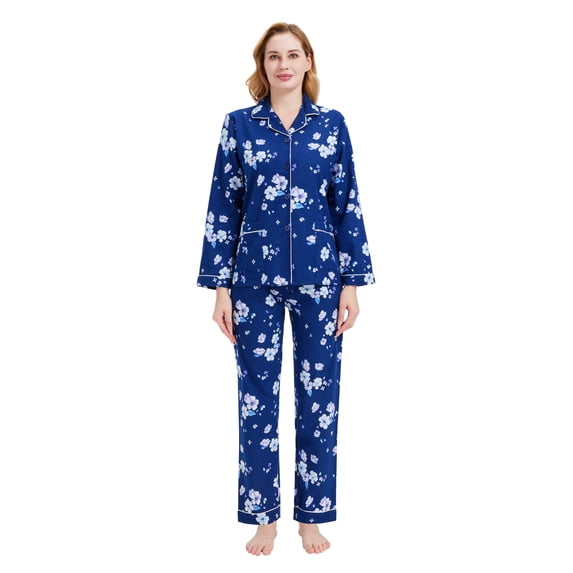 GLOBAL 100% Cotton Comfy Flannel Pajamas for Women 2-Piece Warm and ...