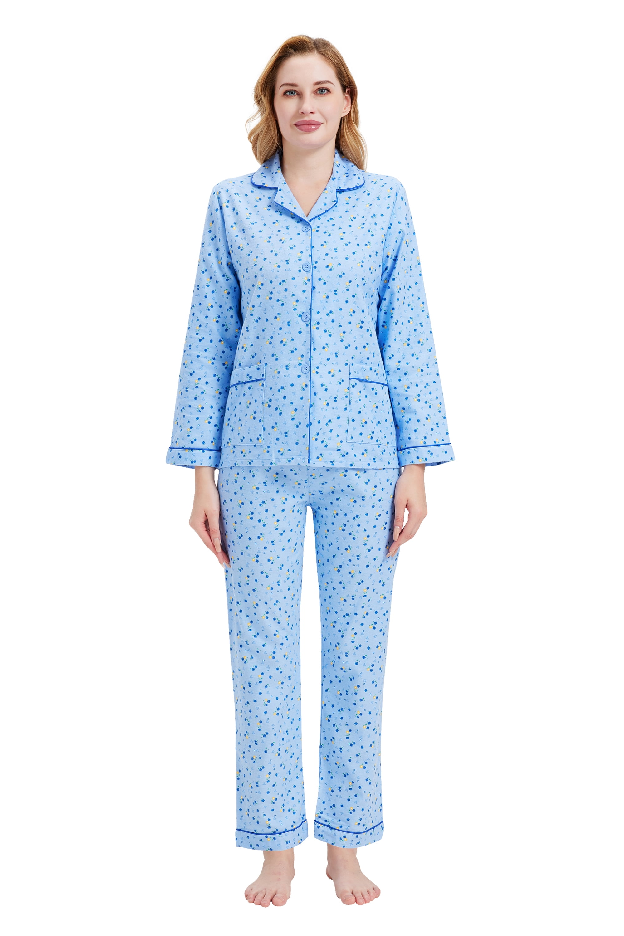 GLOBAL 100% Cotton Comfy Flannel Pajamas for Women 2-Piece Warm and ...